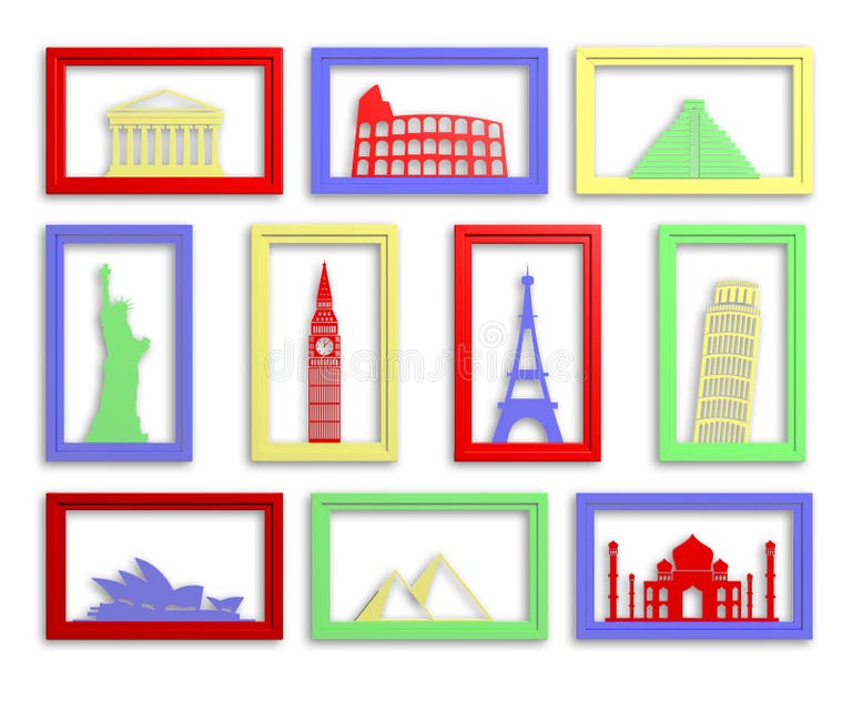 Worlds Most Famous Landmarks in Frames Editorial Stock Photo ...