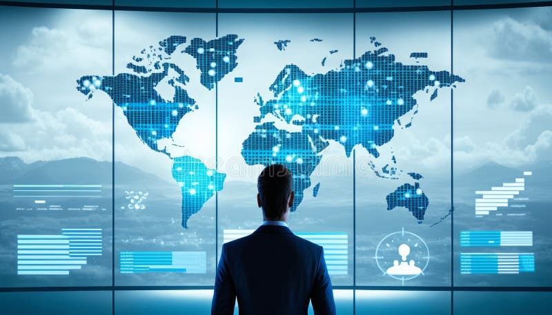 Worldwide Business Concept, Person Analyzing HUD, World Map. Generative ... Worldwide Business Concept, Person Analyzing HUD, World Map. Generative ...