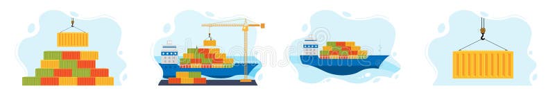 Cargo Ship Sails To Port for Loading or Unloading. Infographics or ...