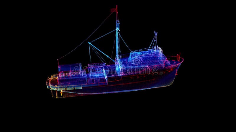 Worldwide Cargo Ship. Polygonal Wireframe Mesh Glow Particles Formation ...