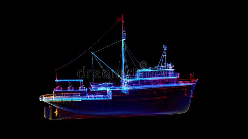 Worldwide Cargo Ship. Polygonal Wireframe Mesh Glow Particles Formation ...
