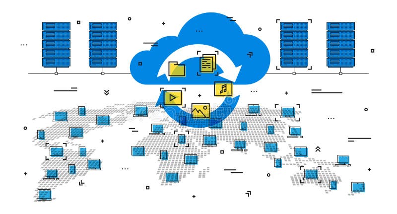Worldwide Cloud System Vector Illustration Stock Vector - Illustration ...