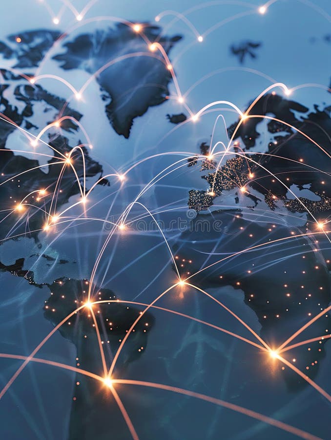 Worldwide Data Exchange: Global Network with Glowing Nodes and Lines on ... Worldwide Data Exchange: Global Network with Glowing Nodes and Lines on ...