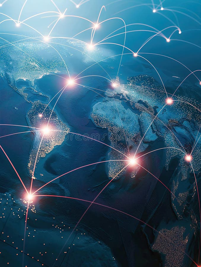 Worldwide Data Exchange: Global Network with Glowing Nodes and Lines on ... Worldwide Data Exchange: Global Network with Glowing Nodes and Lines on ...