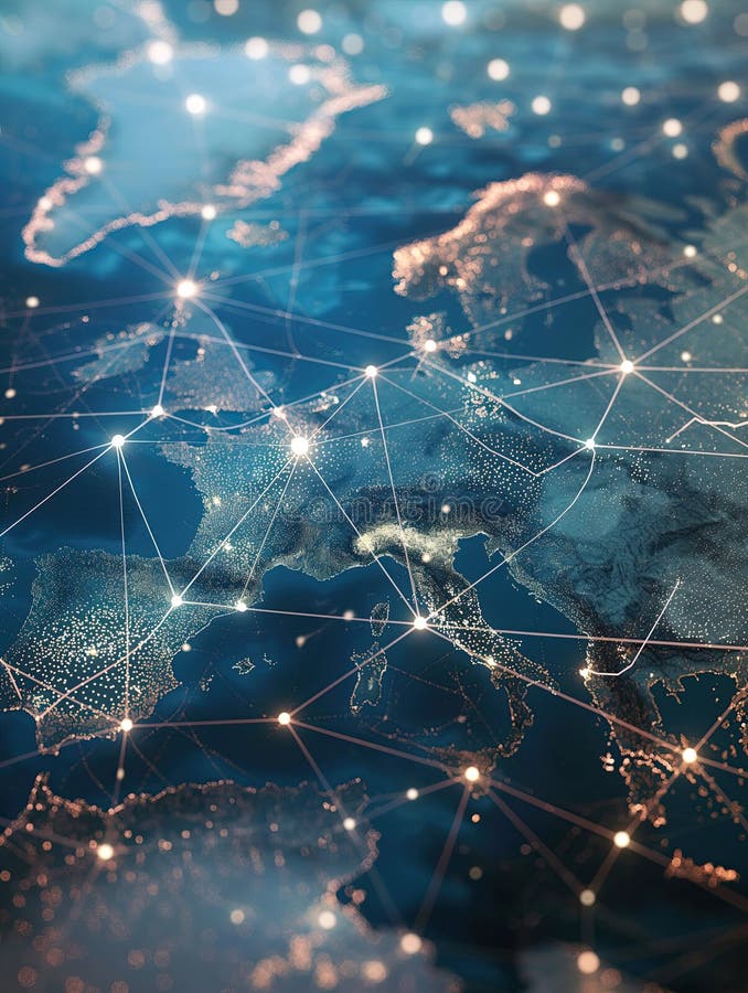 Worldwide Data Exchange: Global Network with Glowing Nodes and Lines on ...