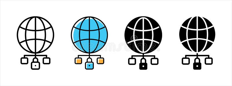 Worldwide Data Network Icon Set. Globe Data Storage Security Vector ...