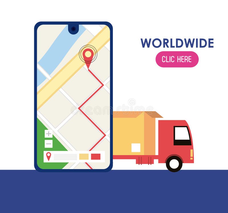 Worldwide Delivery Click Here Stock Vector - Illustration of click ...