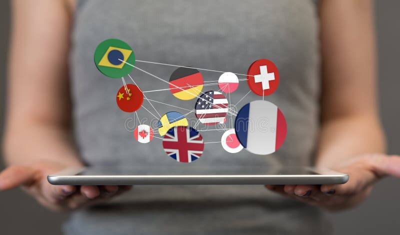 A Worldwide International Communication Concept: Cloud of Colorful ...