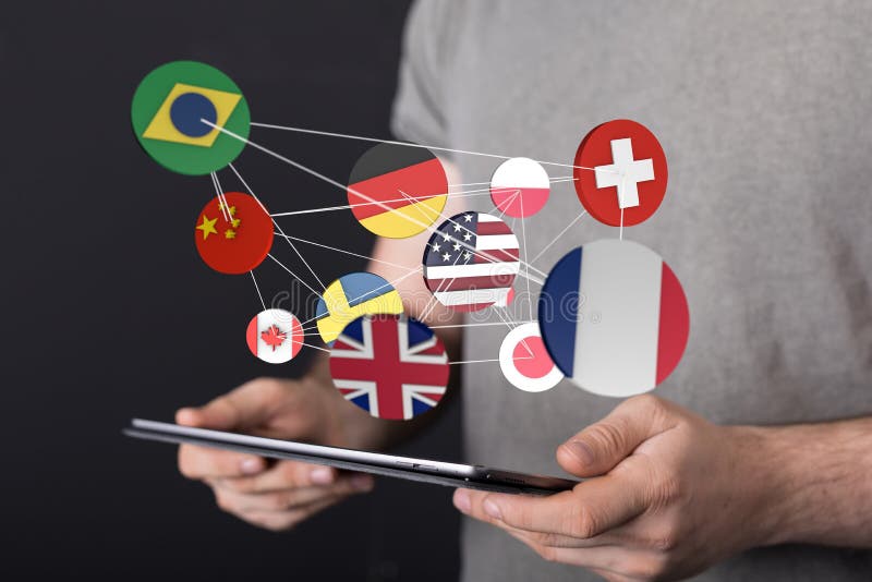 A Worldwide International Communication Concept: Cloud of Colorful ...