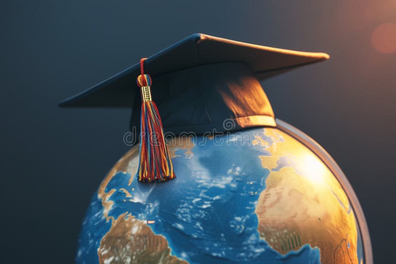 Worldwide Language Study Graduation Cap with Earth Globe Concept Stock ...