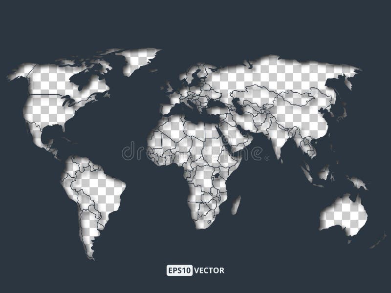 Worldwide Map with Dark Blue Oceans Dropping a Soft Shadow on the ...