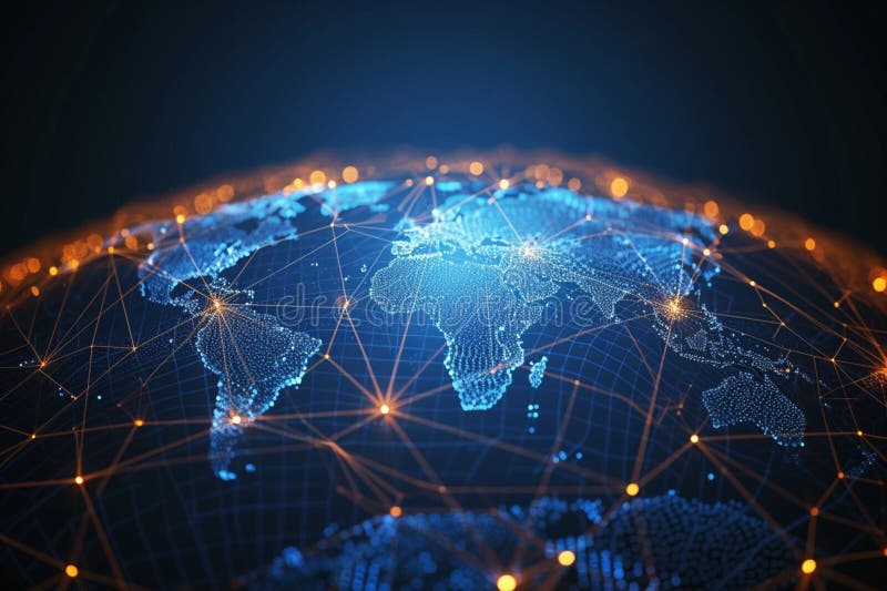 Worldwide Network Global Connection, Map Point Line Composition ...