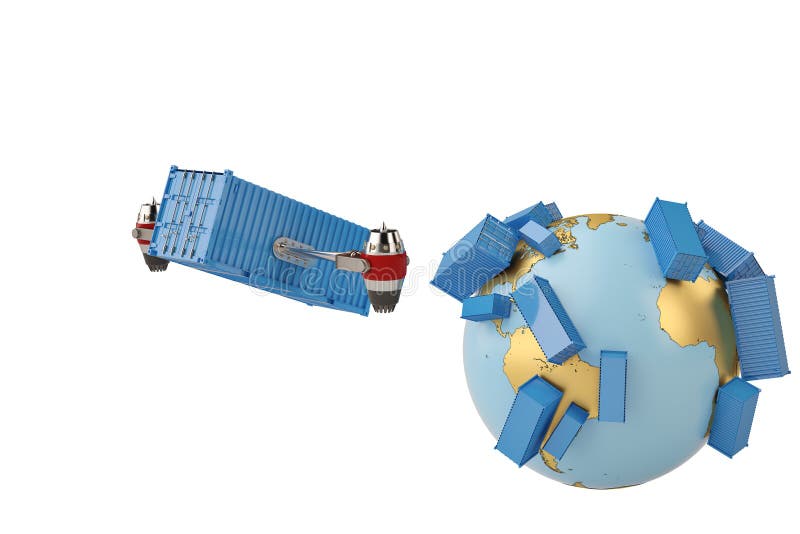 Jet Engine with Shipping Container on a White Background.3D ...