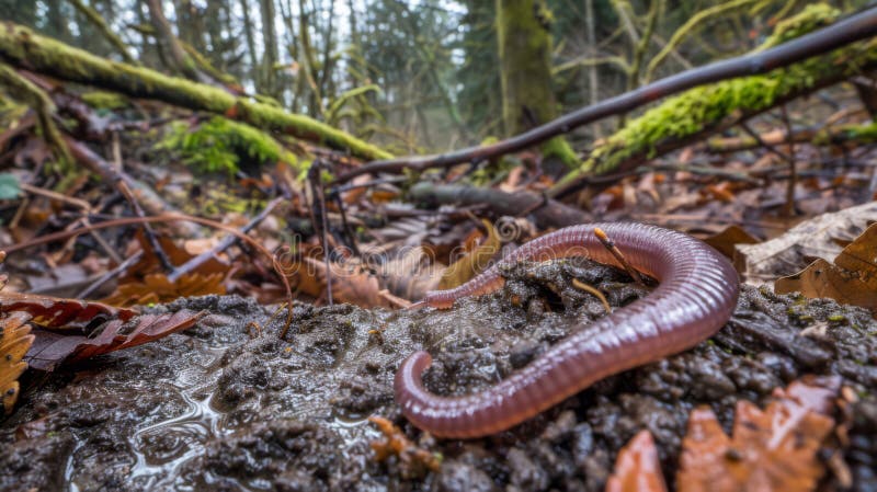 A Worm Crawling on the Ground in a Forested Area, AI Stock Image ...