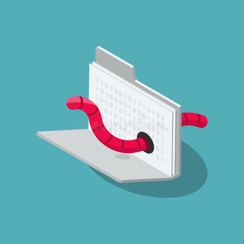 Worm Cyber Attack Symbol with Folder, Documents and Red Worm Stock ...