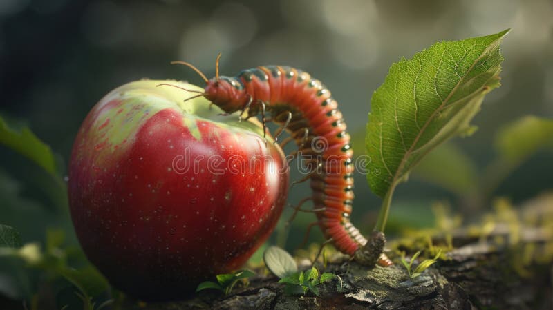 A Worm Eating an Apple on a Tree Branch. Suitable for Educational ...