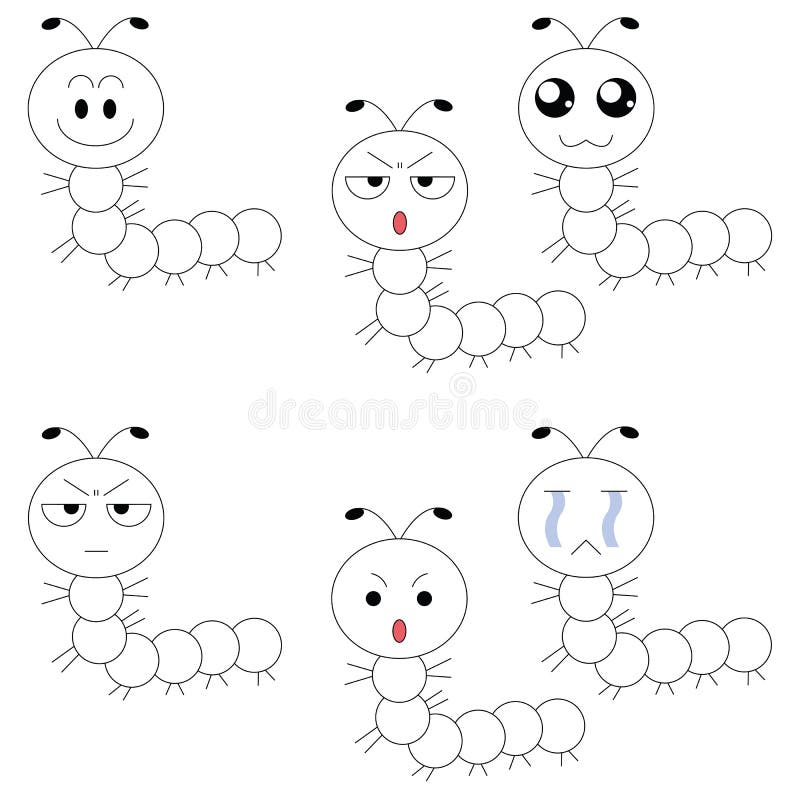 Worm face many emotions. stock vector. Illustration of cartoon - 88390926