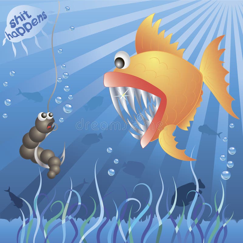 Hungry Fish and the Worm stock illustration. Illustration of eating ...
