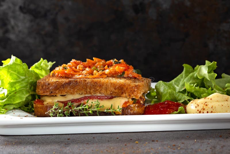 Worm Sandwich Made with Cheese, Salami and Vegetables on the Plate ...