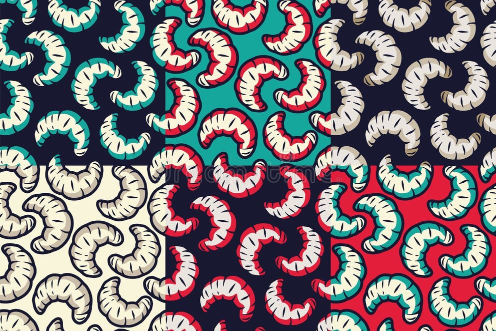 Worm Set of Seamless Patterns for Halloween Design. Wallpapers with ...
