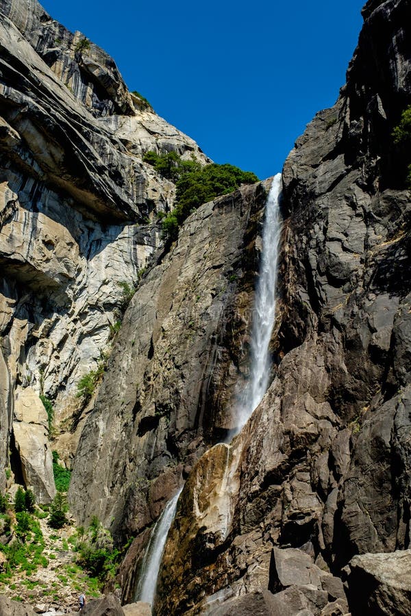 Worm View of the Yosemite Waterfall Stock Image - Image of california ...