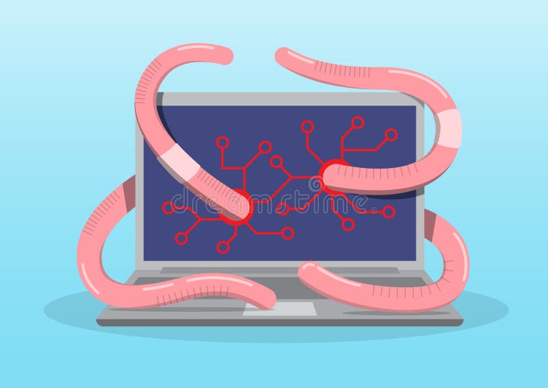 A Laptop Being Attacked by Computer Worms Stock Illustration ...