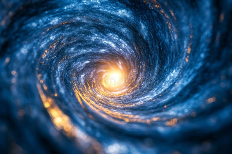 Wormhole Opening in Spacetime, Showing a Swirling Blue and Gold Galaxy ...