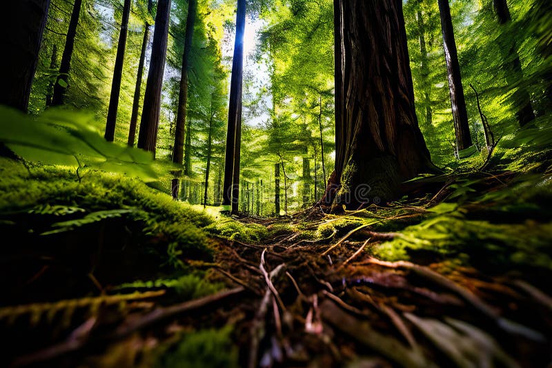 Worms Eye View of Forest Floor Capture a Low Angle View of the F Stock ...