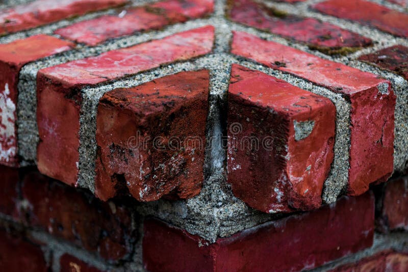 Worn Aged Red Brick Corner with a Missing Piece Stock Image - Image of ...