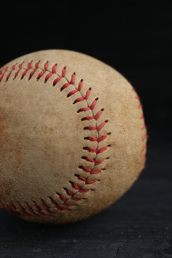 Worn Baseball Ball on Black Background, Closeup Stock Image - Image of ...