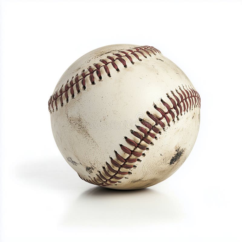 Worn Baseball with Red Stitching and White Background. Stock ...