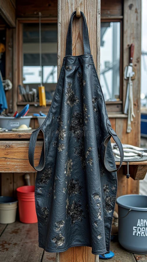 Worn Black Apron with Stains Hanging in Rustic Wooden Workshop Stock Image - Image of decor ...
