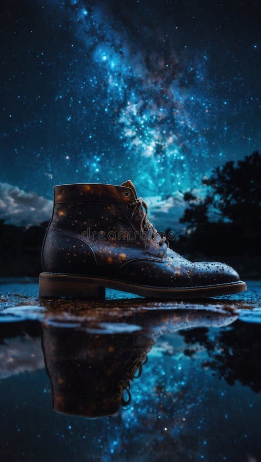 Worn Boot in Foreground Against Starry Night Sky Creating an ...