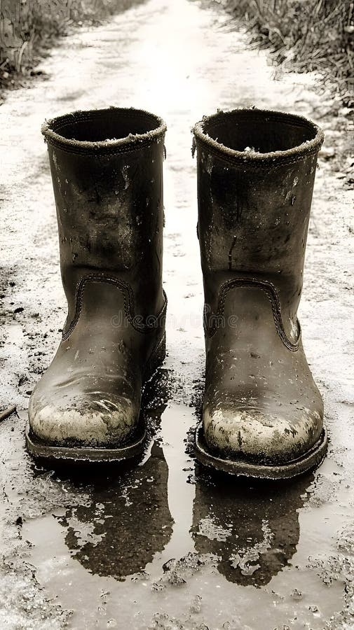 Worn boots on a muddy path stock illustration. Illustration of muddy ...