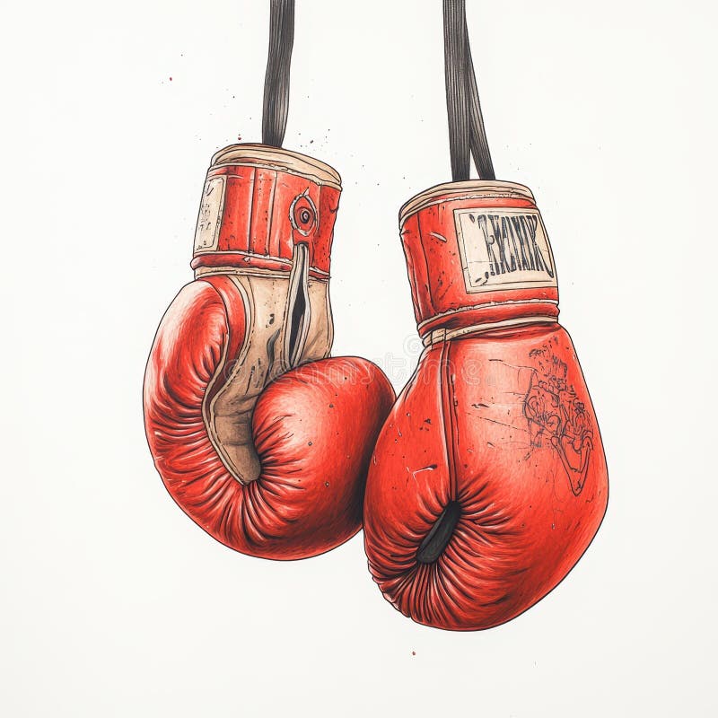 Worn Boxing Gloves Hanging Ready for a Fight, Isolated on White ...