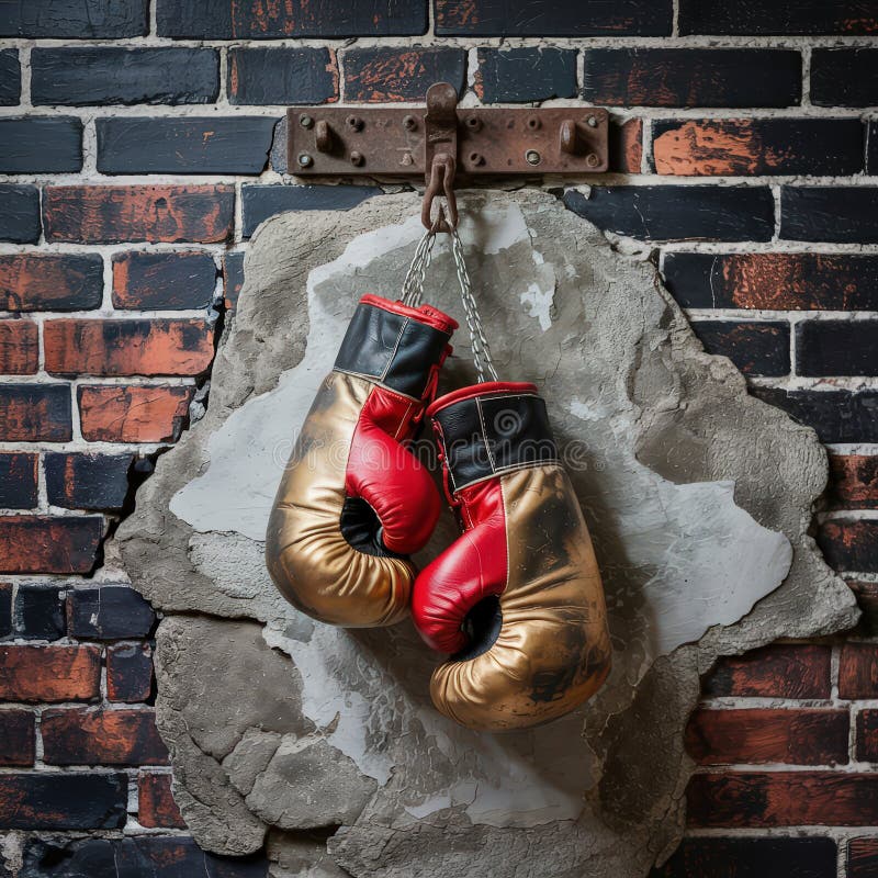 Worn Boxing Gloves Hanging on the Wall in a Gritty Training Space Stock ...