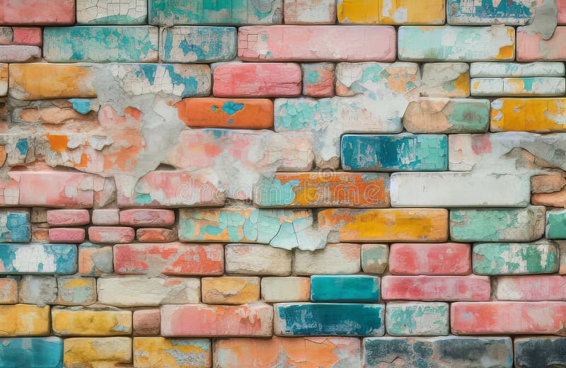 Worn Brick Wall, Colorful Bricks Stock Illustration - Illustration of ...