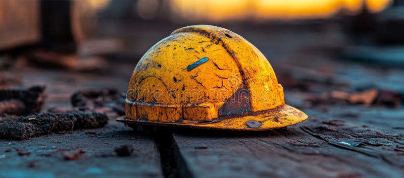 A Worn and Broken Yellow Construction Hard Hat, Illustrating Hazards ...
