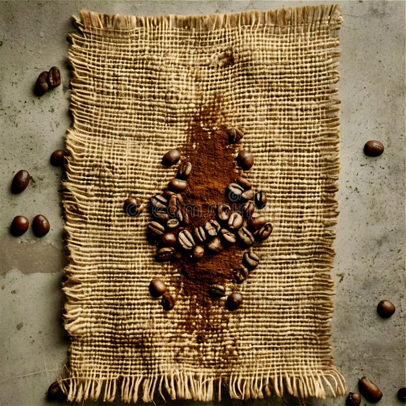 Worn Burlap Sack with Coffee Stains and Beans Stock Illustration ...