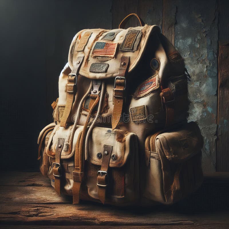 Worn Canvas Backpack a Backpack Made of Worn Canvas with Patches Stock ...