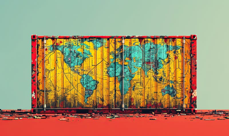 A Worn Cargo Container with a Colorful World Map Graffiti. Generate Ai ...