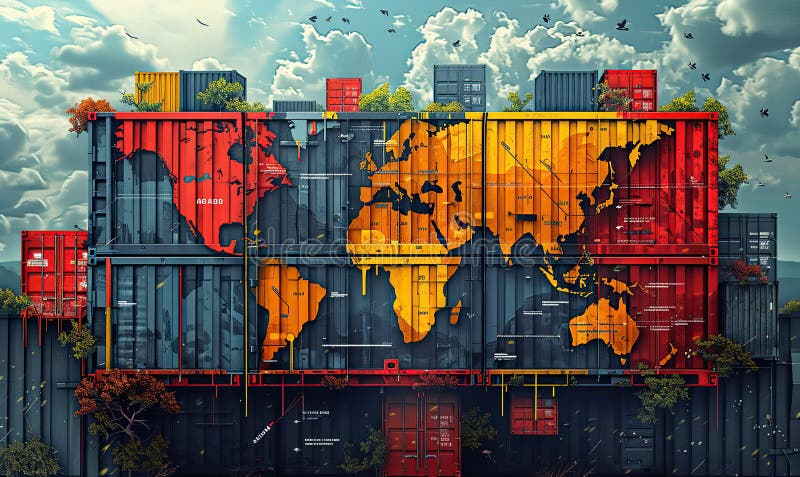 A Worn Cargo Container with a Colorful World Map Graffiti. Generate Ai ...