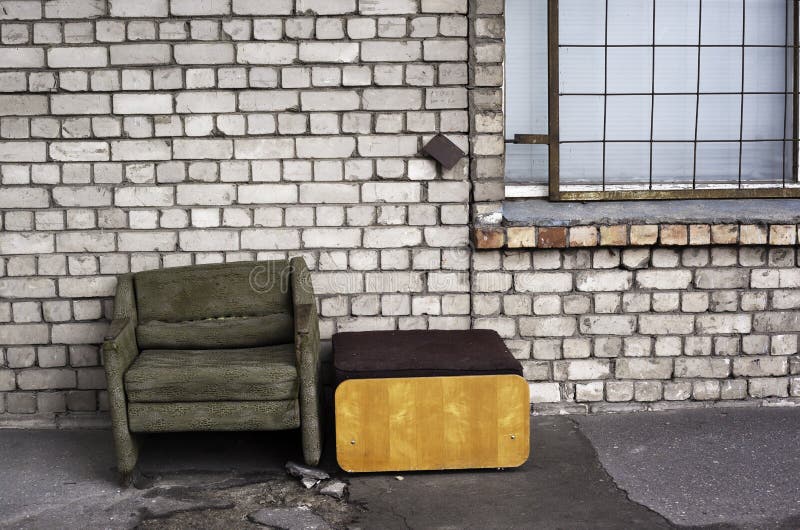 Worn chair in the street stock illustration. Illustration of furniture ...