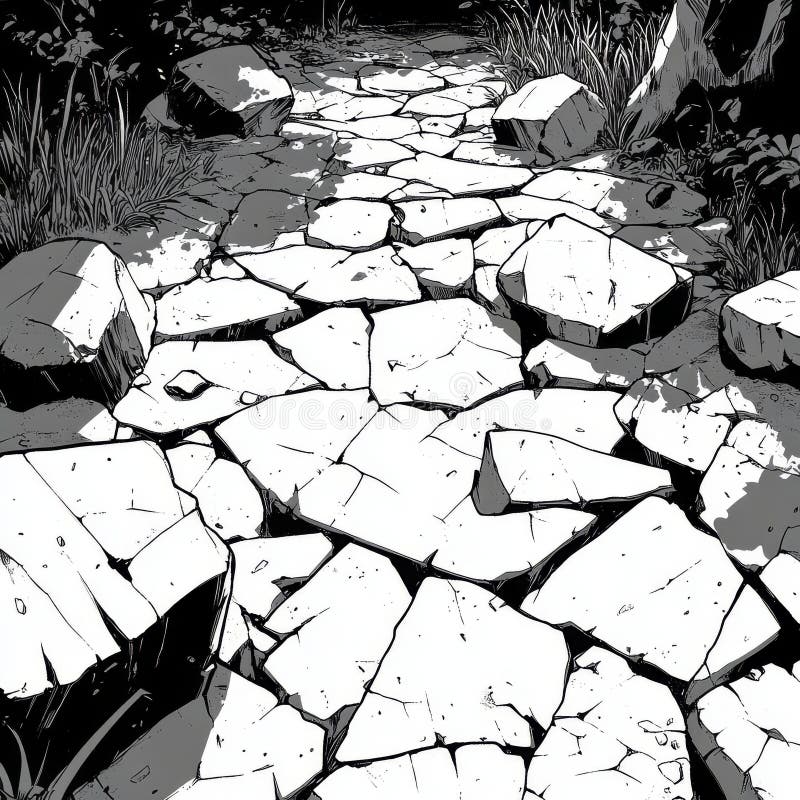 A Worn Cobblestone Path, Cracked and Nestled in a Grassy Expanse ...
