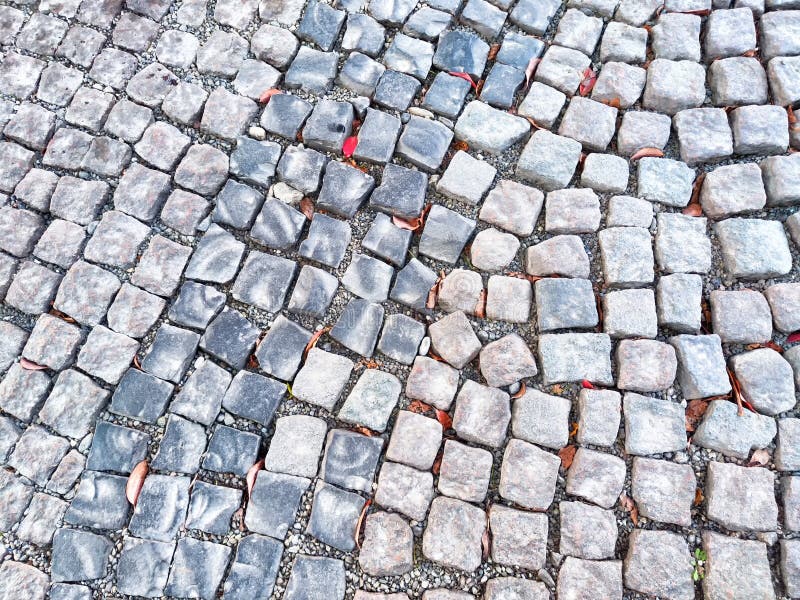 Worn Cobblestone Pathway with Scattered Leaves in a Historic Urban ...