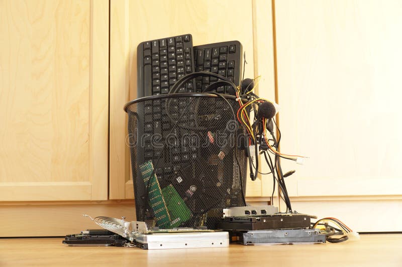 Worn Computer Components To Be Discarded. Office Trash Bin. Stock Photo ...
