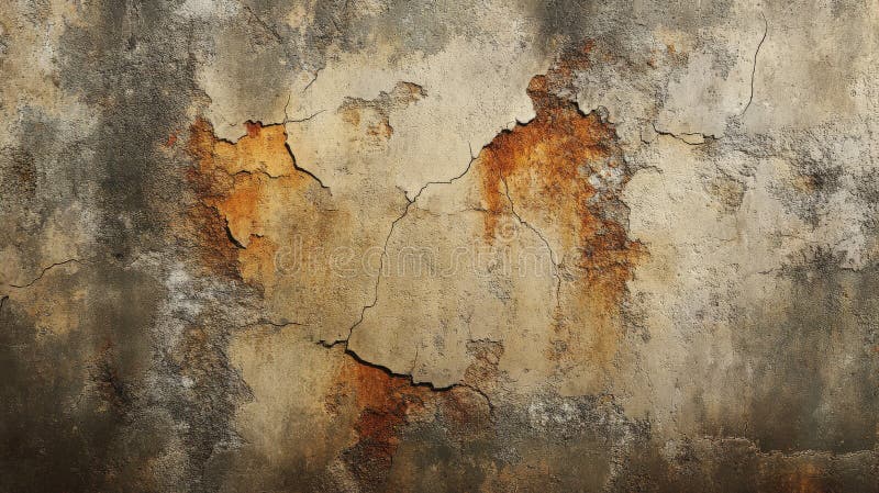 A Worn Concrete Wall with Deep, Jagged Cracks and Stains from Rust and ...