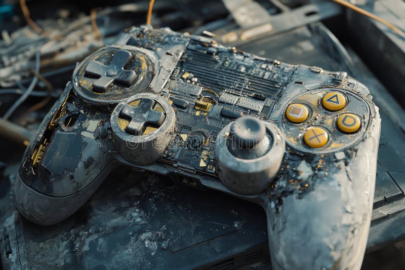 A Worn and Damaged Video Game Controller Lies on a Cluttered Surface ...