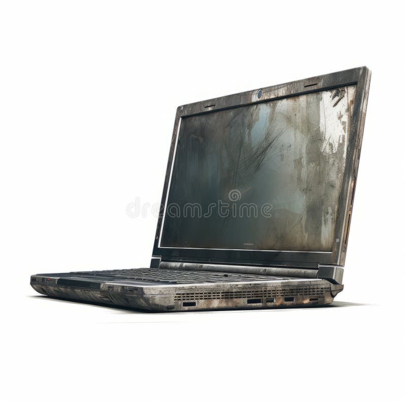 Misty Atmosphere: Intensely Detailed Laptop with Cracked Screen Stock ...