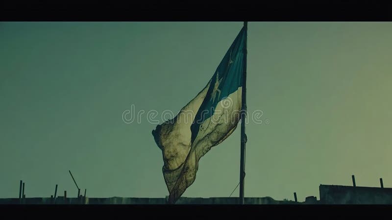 Worn Flag Waves, Post-apocalyptic City, Sunset Stock Illustration ...